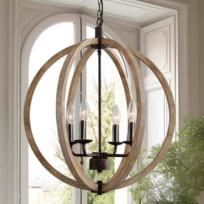 Gracie Oaks 4 - Light Globe Orb Wood Chandelier & Reviews | Wayfair